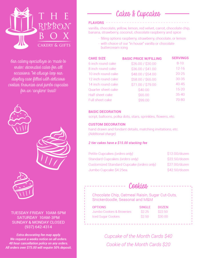 Menu - Ribbon Box Cakery - Cookies, Cakes, Cupcakes, and More